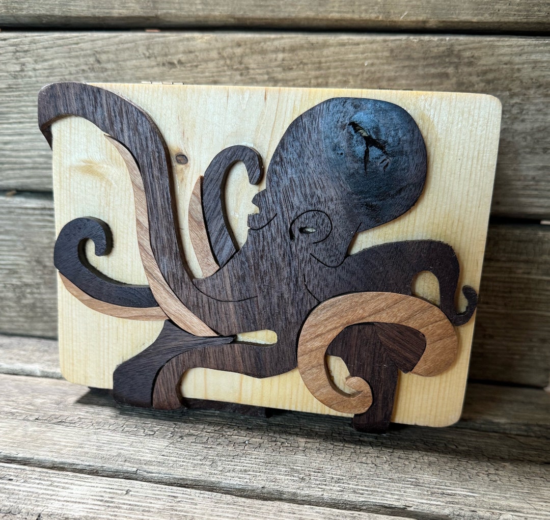Octopus Wood Keepsake Box With Hinged Lid, Steampunk Pirate Treasure ...