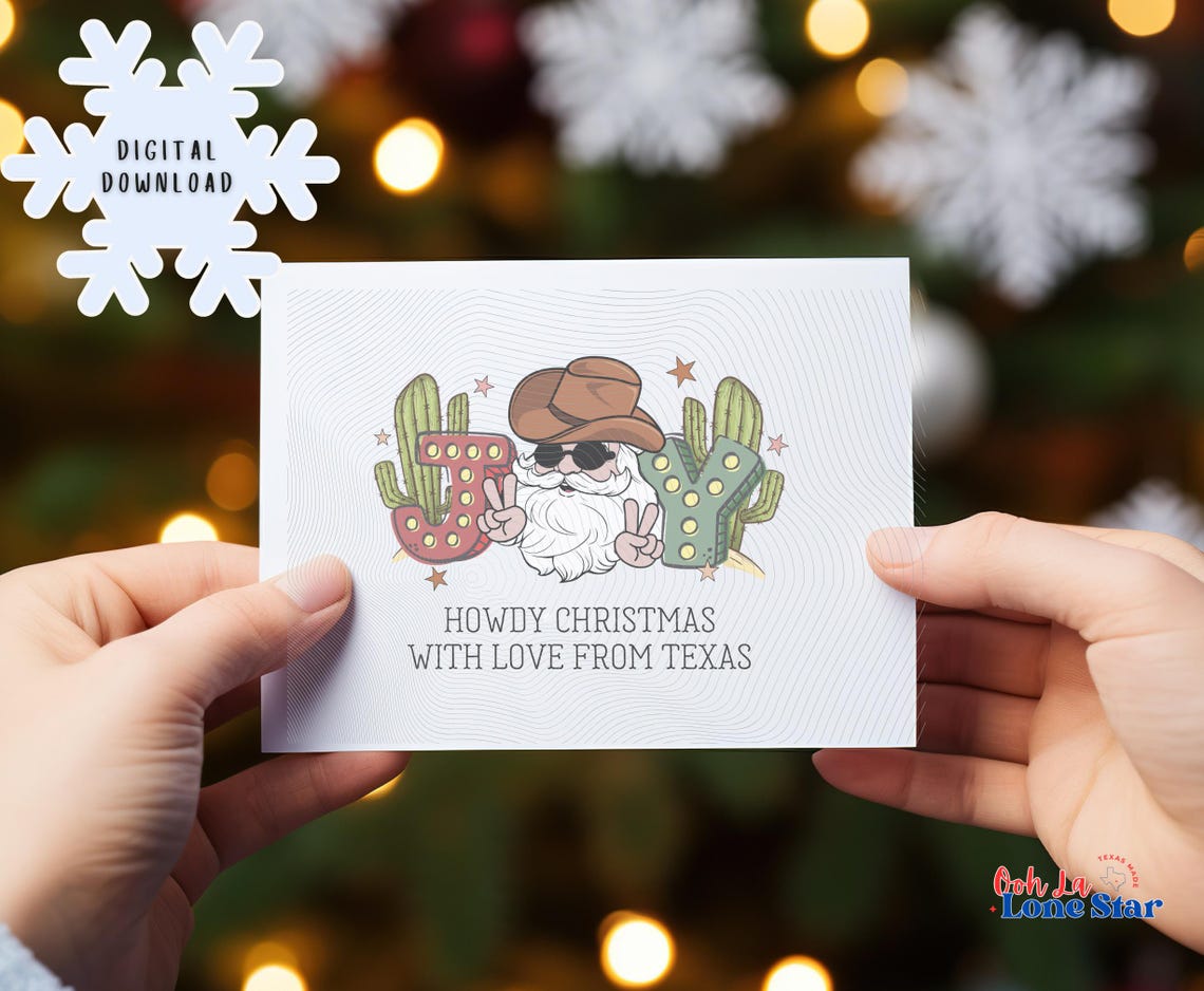 Howdy Christmas Card: Cowboy Santa Texas Greeting (digital Download) - Etsy