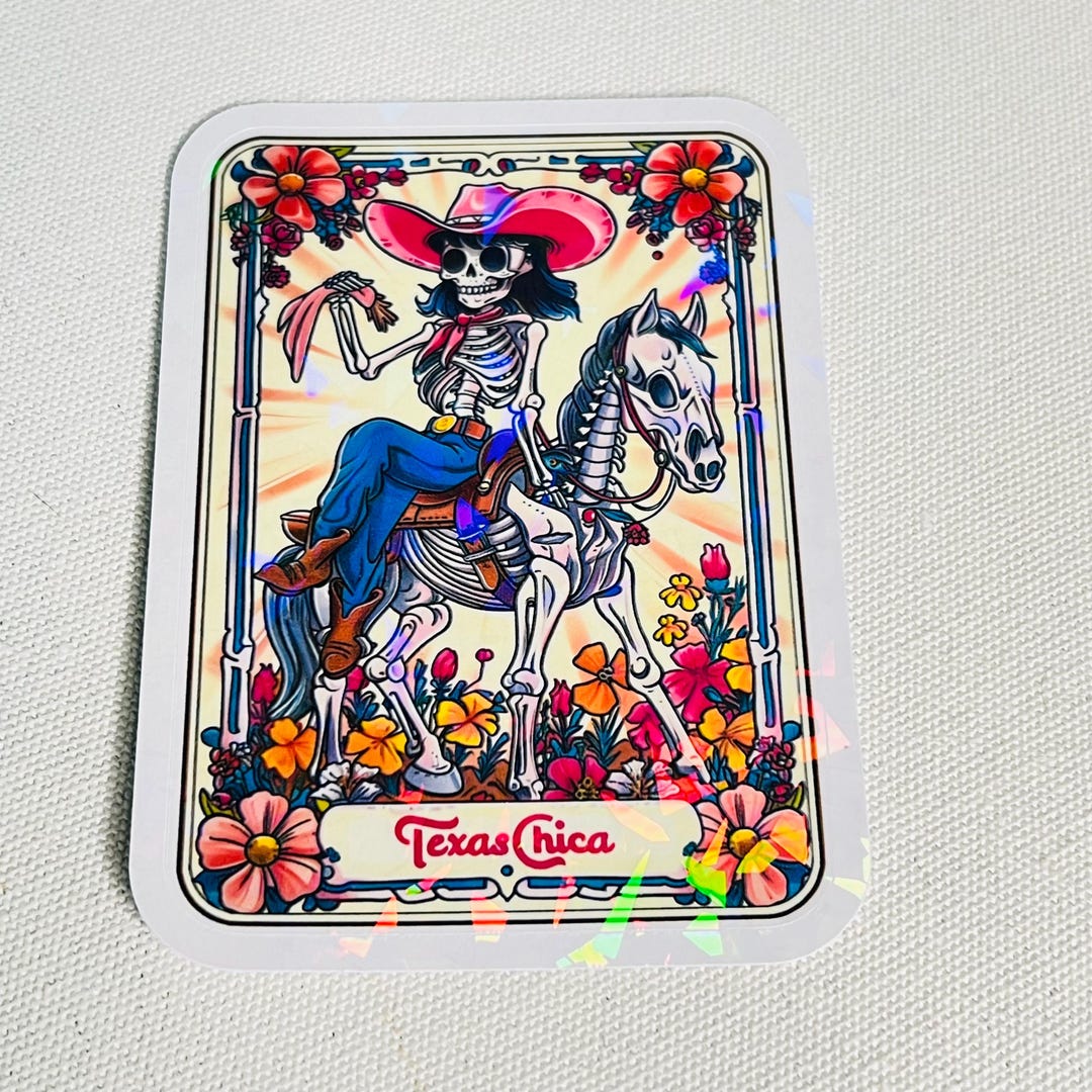 Texas Chica Holographic Sticker, Tarot Card, Laptop Sticker, Water ...