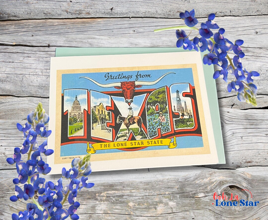 Greetings From Texas Vintage Style Card Vintage Greeting Card Texas ...
