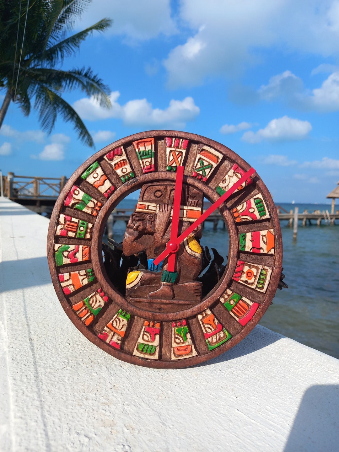 Mayan Calendar Silent Wall Clock 9 Mexican Folk Art Handcrafted ...