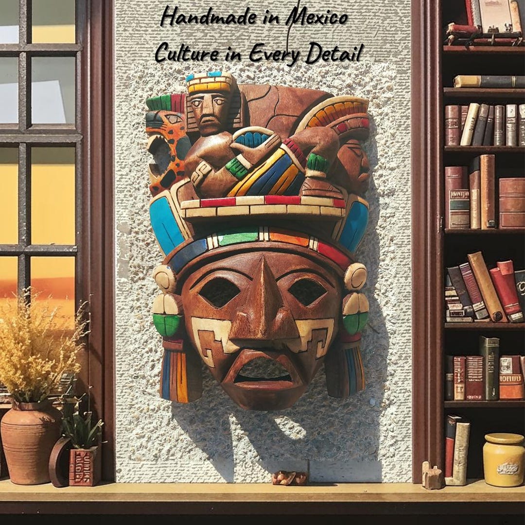 Carved Wood Mask - Chac Mool, Mesoamerican Art 12" - Etsy