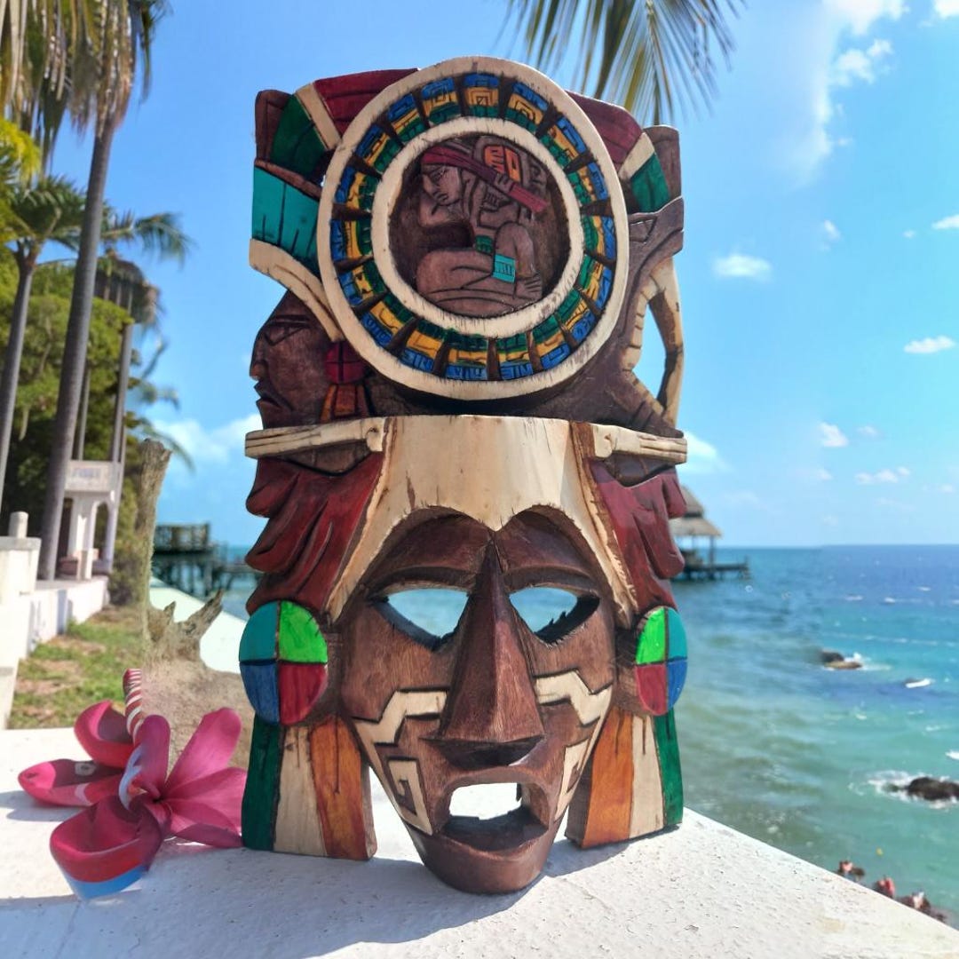 Mayan Wall Art – Carved Wood Mask 'mayan Calendar' for Home or Office ...