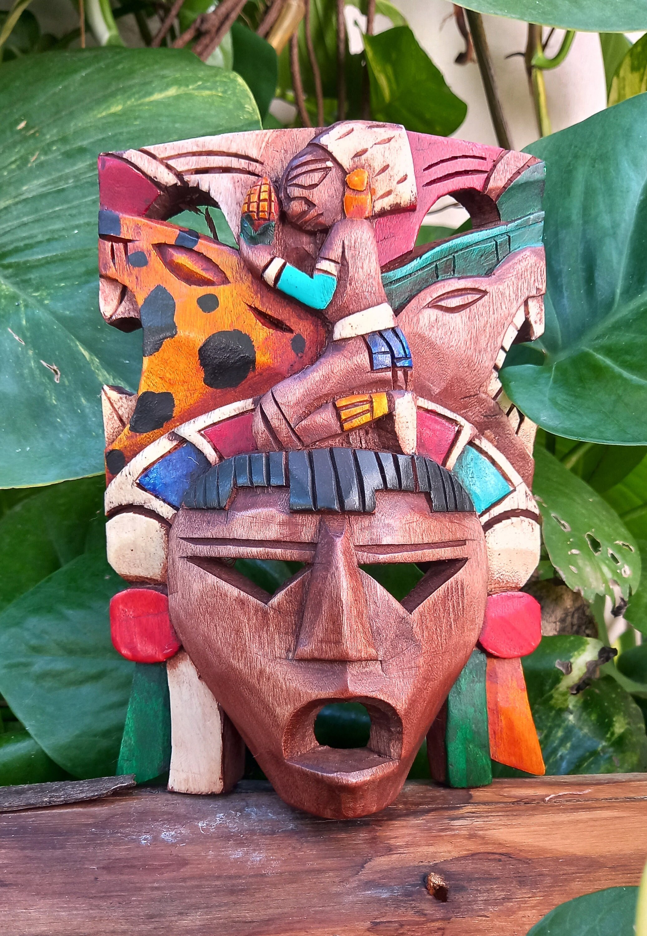 Aztec Mask for Mexican Garden Decor, Artesania Mexicana 8-inch - Etsy