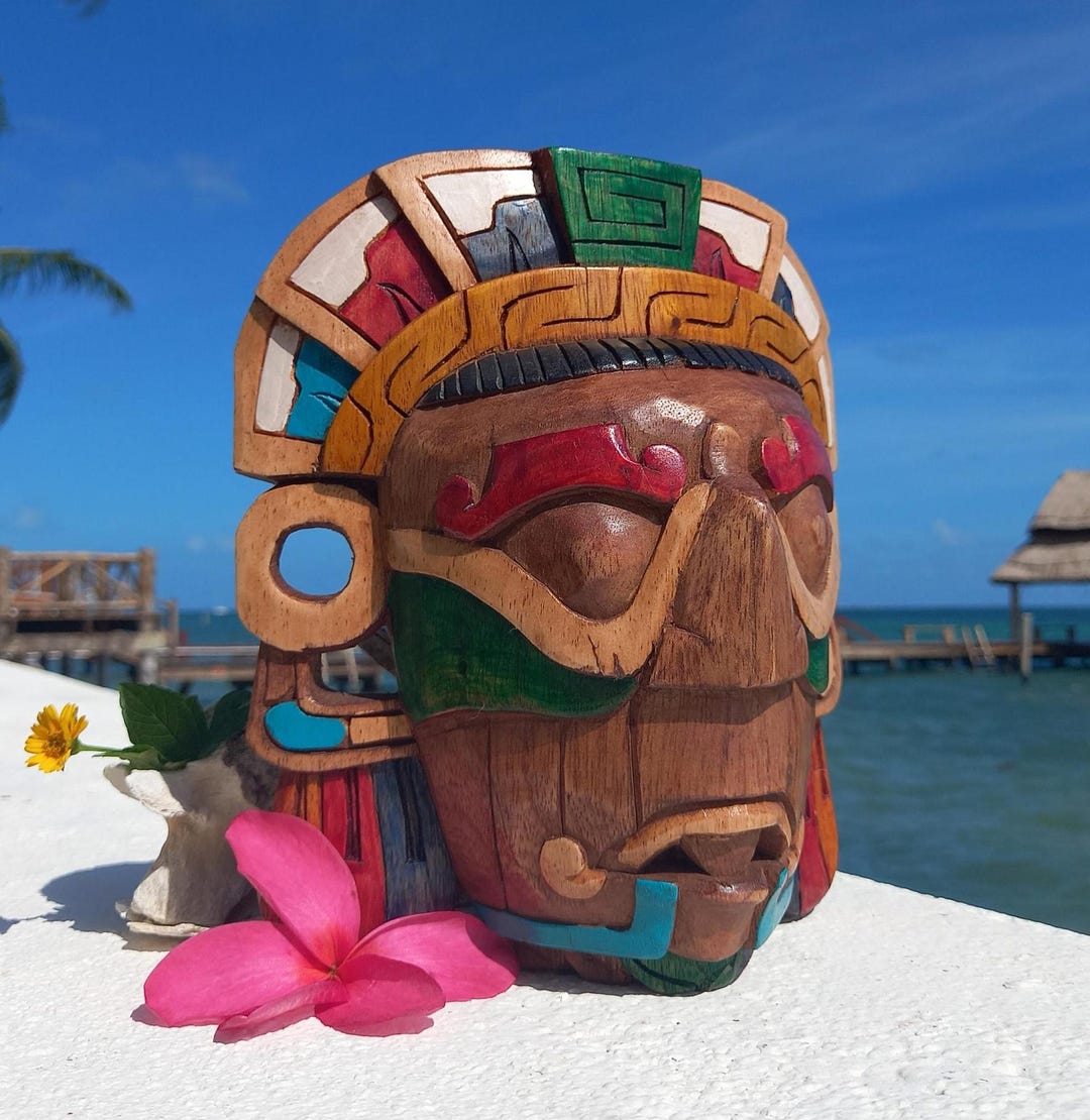 Mask Wall Decor - Arte Mexicano, Traditional Aztec Wood Carving 9-inch ...
