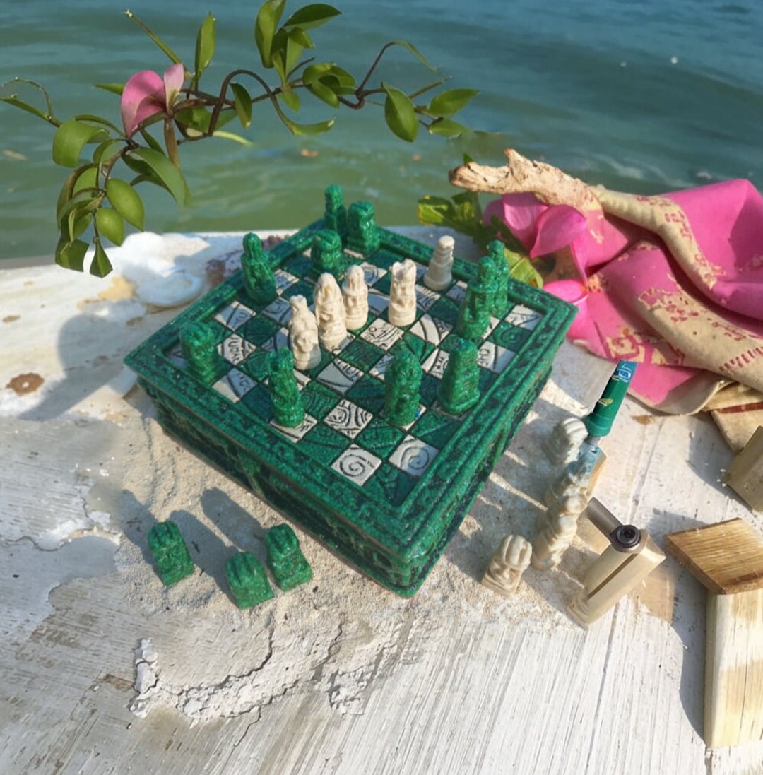 Mini Green Chess Set Handmade 6x6-inch Mayan Art, Artesania Mexicana, A ...