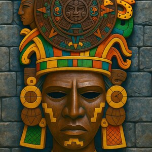 Aztec Mask Poster – Printable Sun Stone Wall Art – Bold Tribal Calendar ...