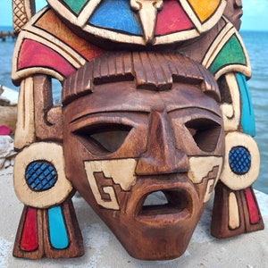 Aztec Mask Hand Carved Wood Mask Aztec Calendar Wall Art Mexican Wooden ...