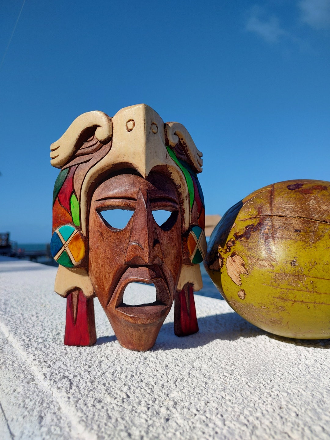 Aztec Wall Art Carved Mayan Mask Artesanía Mexicana, Great Gift for ...