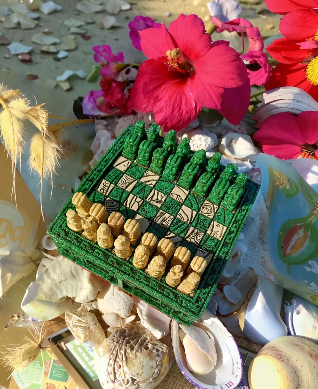 Mini Green Chess Set Handmade 6x6-inch Mayan Art, Artesania Mexicana, A ...