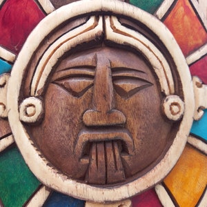 Aztec Mask Hand Carved Wood Mask Aztec Calendar Wall Art Mexican Wooden ...