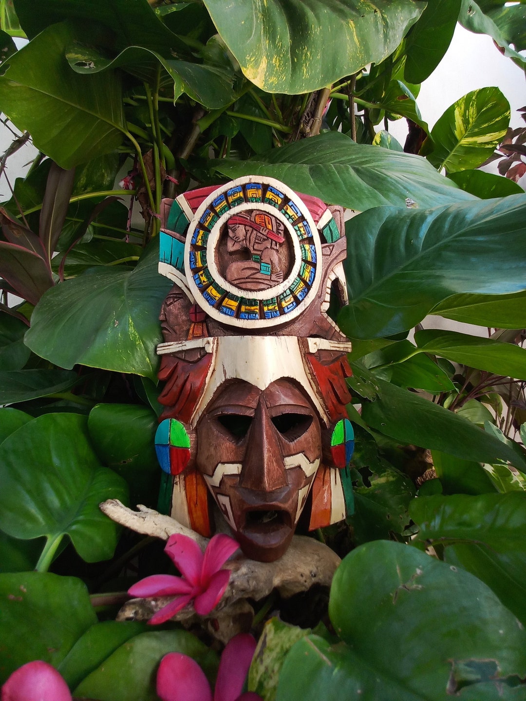 Mayan Wall Art Decor Carved Wood Mask 'mayan Calendar' A Refined ...
