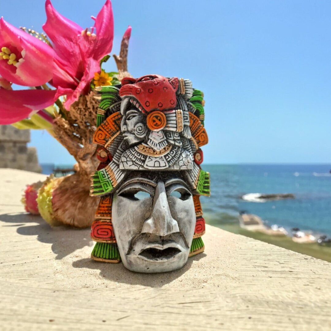 Authentic Aztec Mask Clay Wall Art jaguar for Backyard Bar Decor 6-inch ...