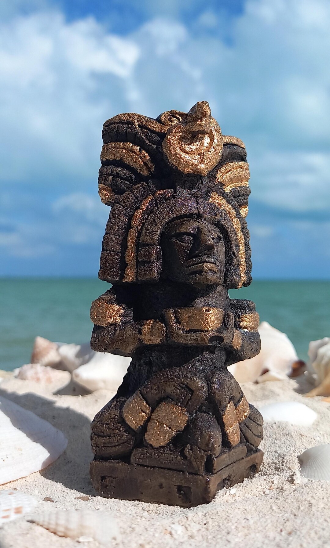 Small Clay Totem Mayan Statue Mexican Snake With Golden Accents, Ethnic ...