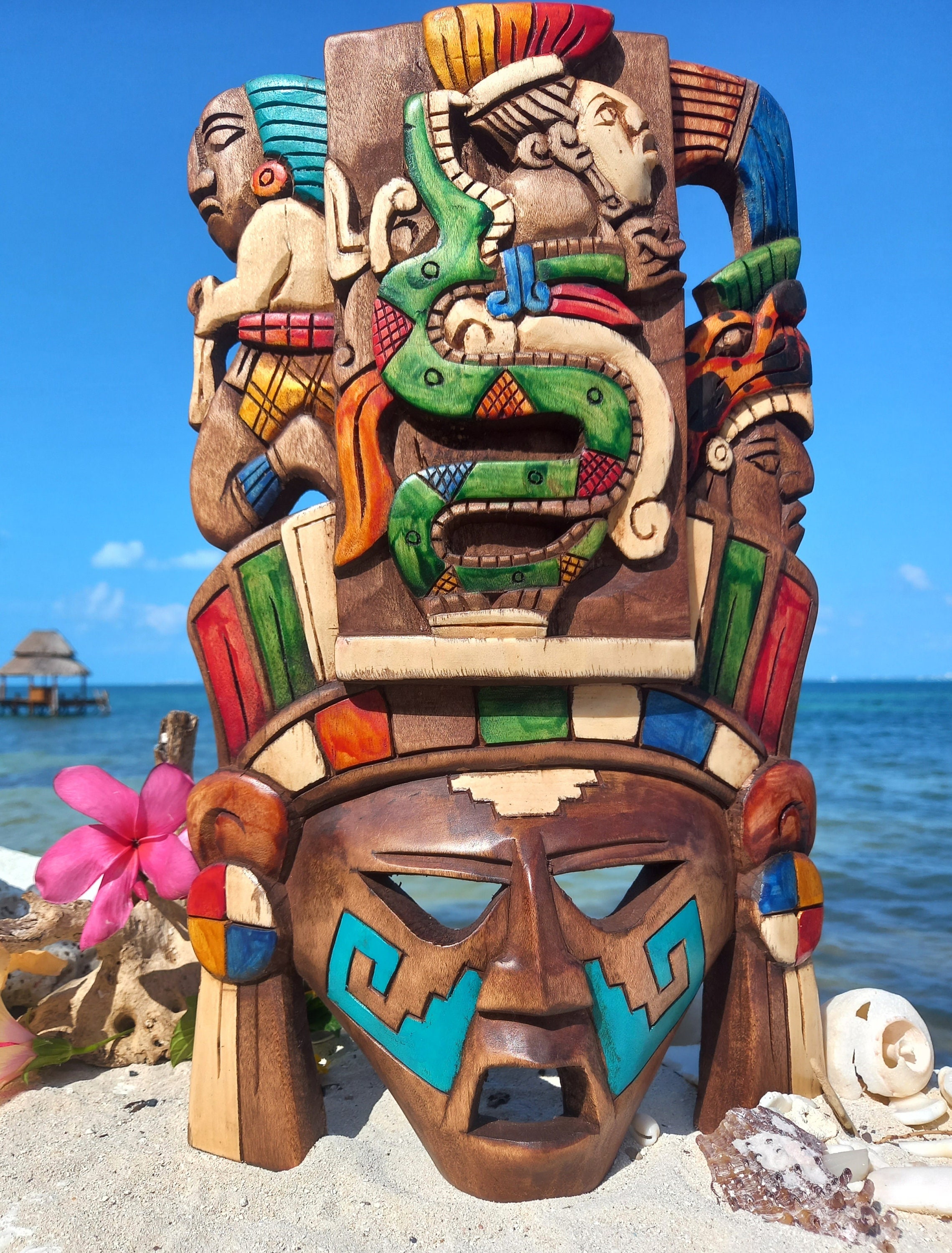 Aztec Wall Art Carved Wood Mask quetzalcoatl 16-inch - Etsy