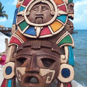 Aztec Mask Hand Carved Wood Mask Aztec Calendar Wall Art Mexican Wooden ...