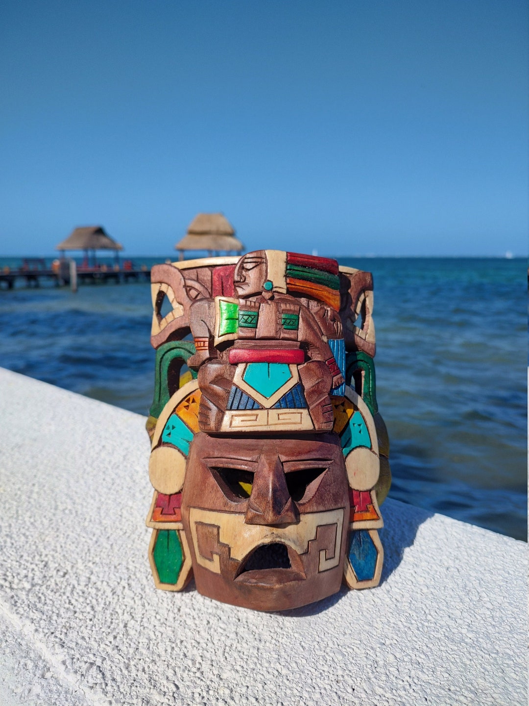 Carved Wood Wall Art Mexican Mask 9-inch Aztec Warrior Mask, Eternal ...
