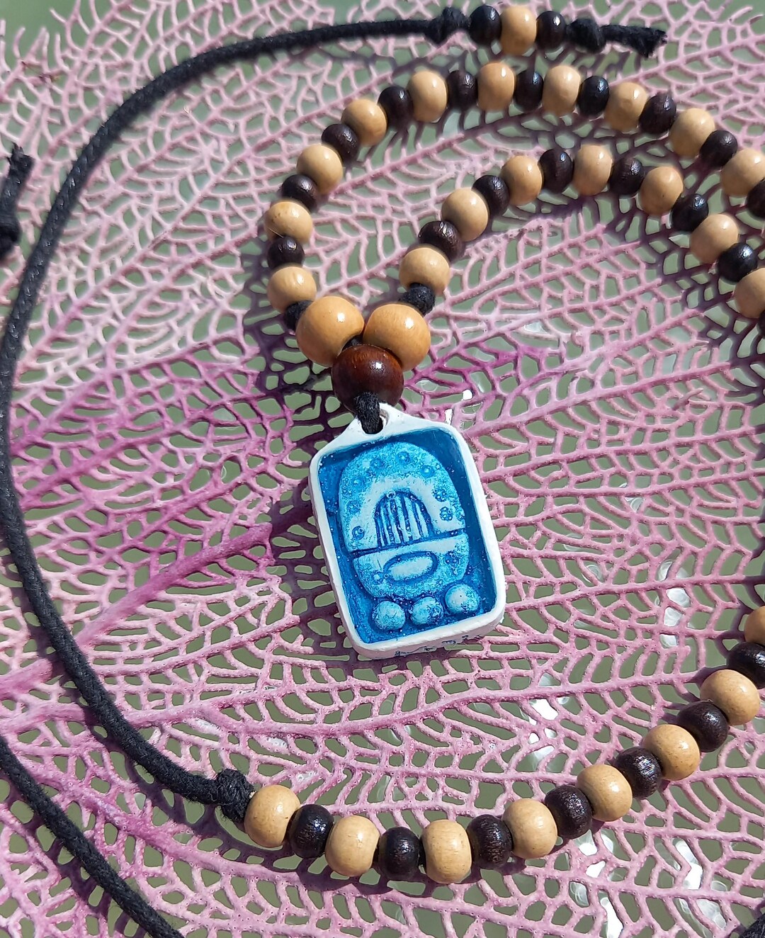 Mayan Symbol Jewelry – Blue Resin Necklace, Birth Sign Pendant ‘mol ...