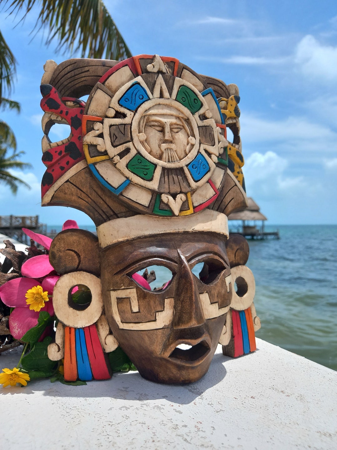 Carved Wood Mask calendario Azteca Mayan Decor for - Etsy