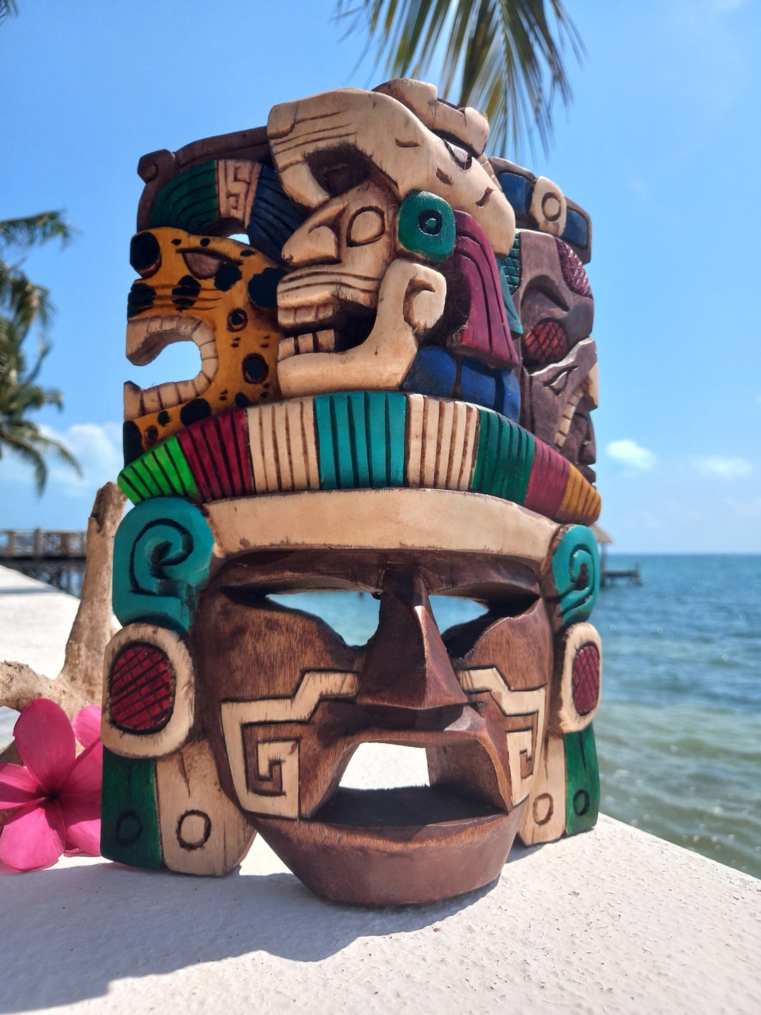 Wood Carving Wall Art Aztec Mask Gift for Colleague 12 - Etsy