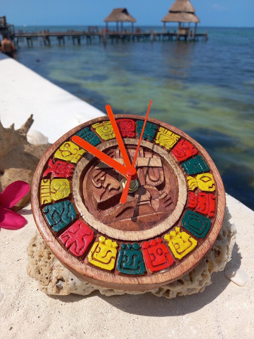 Mayan Calendar Clock - Wood Wall Clock Mexican Folk Art Decor 5.5-inch ...