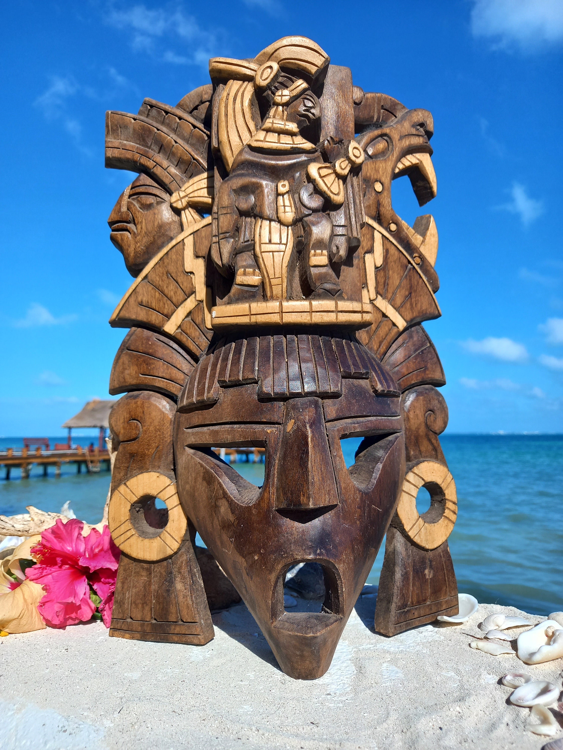 Mexican Folk Art, Mayan Decor Wood Carving Wall Art Mask 16 - Etsy