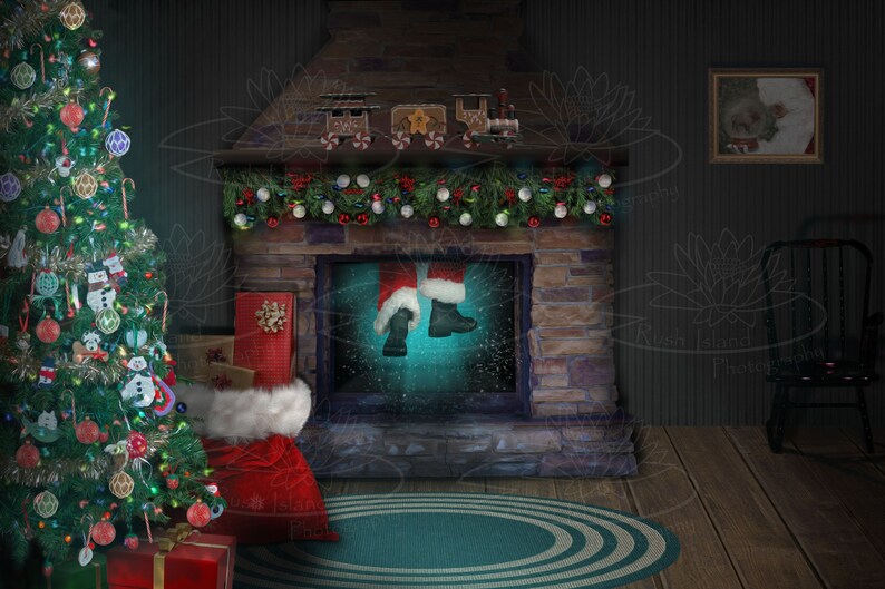 Santa Stuck in Chimney Fireplace Christmas Digital Backdrop - Etsy