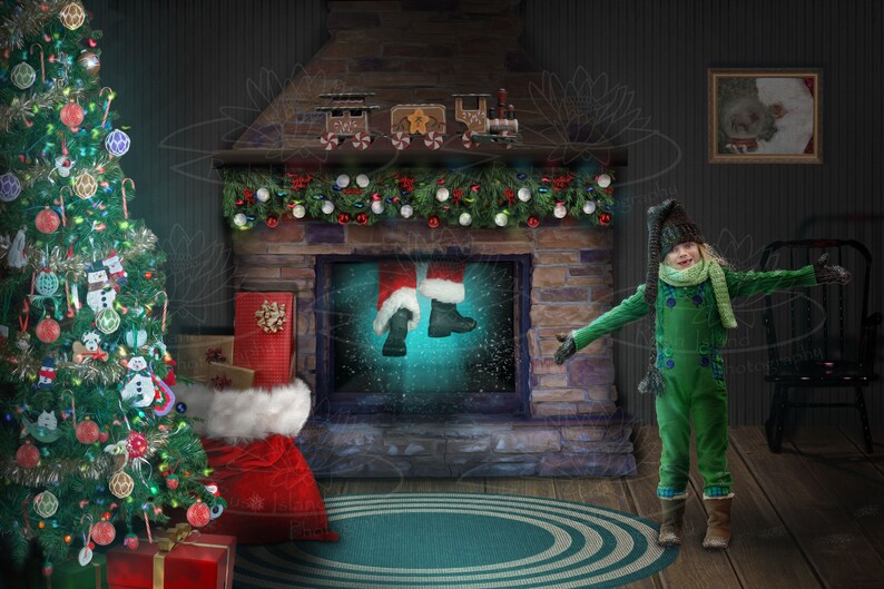 Santa Stuck in Chimney Fireplace Christmas Digital Backdrop - Etsy