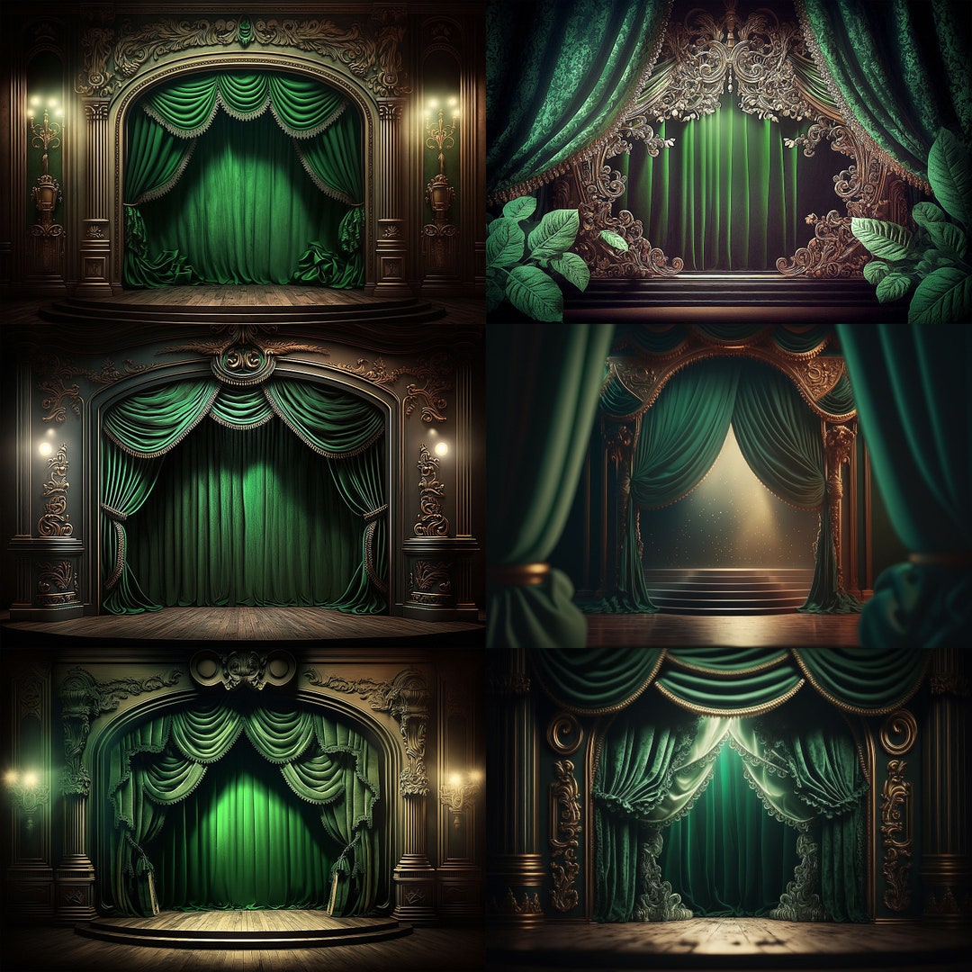 6 Pack - Green Fancy Theater Stage Backdrops for Composite Photography ...