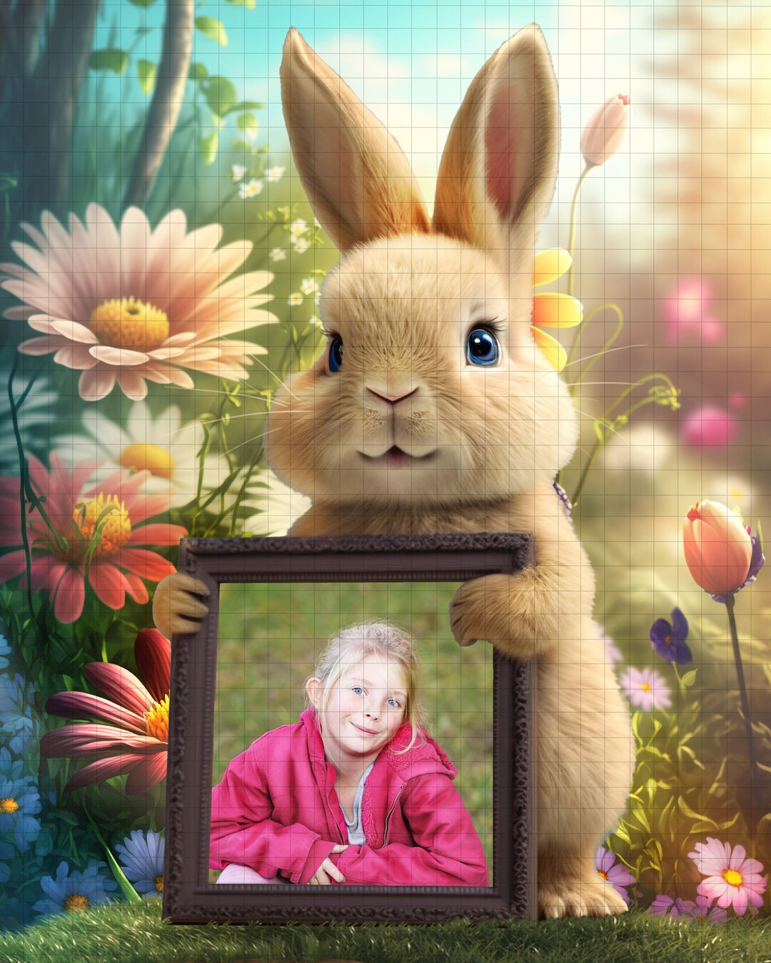 Bunny With Frame Easter Time Digital Backdrop for Composite Photography ...