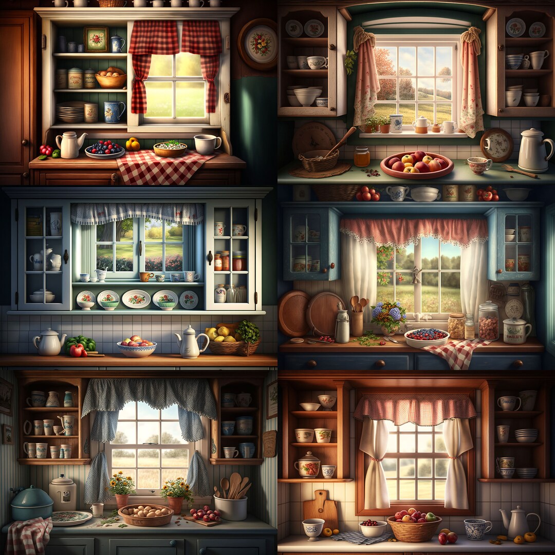 6 Pack of Vintage Country Kitchen Digital Backdrop for Composite ...