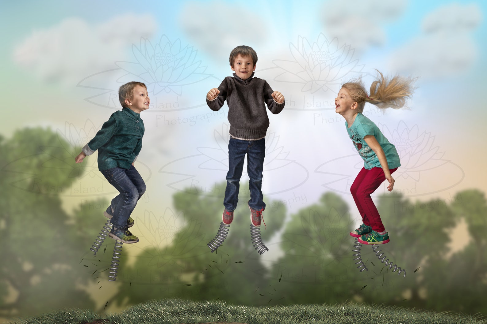 Kids Jumping on Springs Outdoor Digital Backdrop for Composite | Etsy