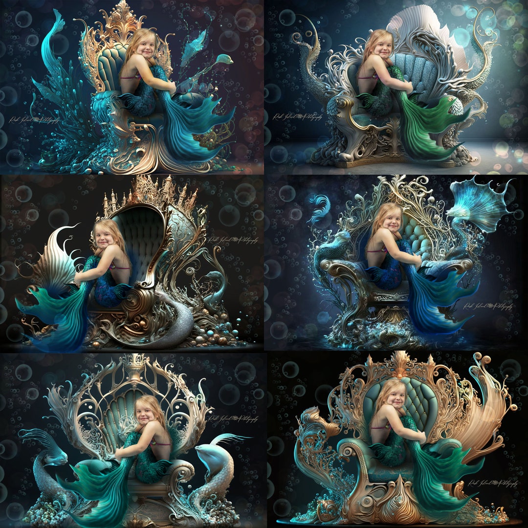 6 Pack - Mermaid Thrones Digital Backdrops for Composite Photography ...
