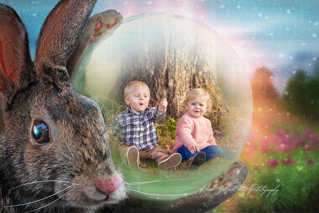 Easter Globe Digital Backdrop for Composite Photography, Easter Bunny ...