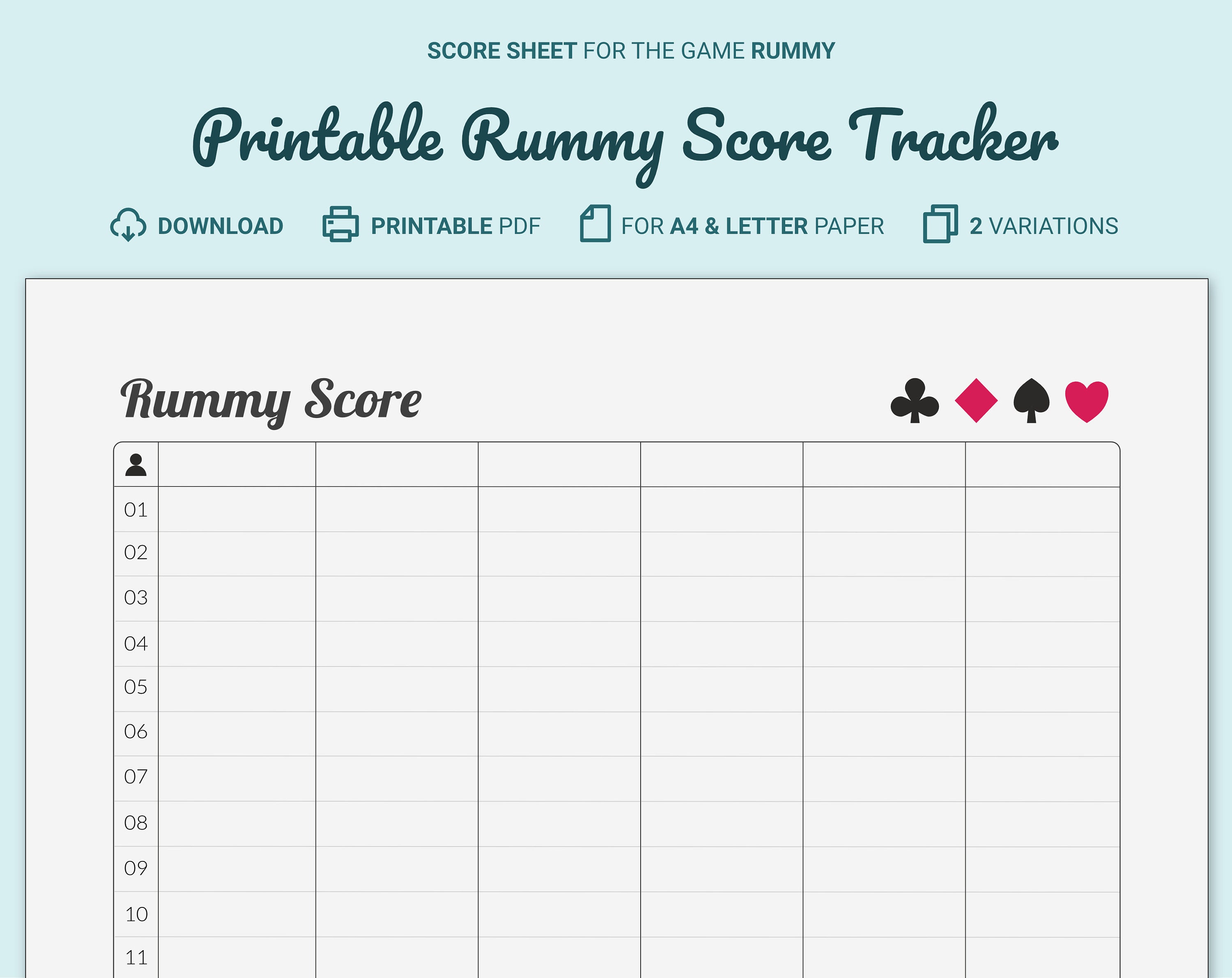 Printable 500 Card Game Score Sheet Printable Cards