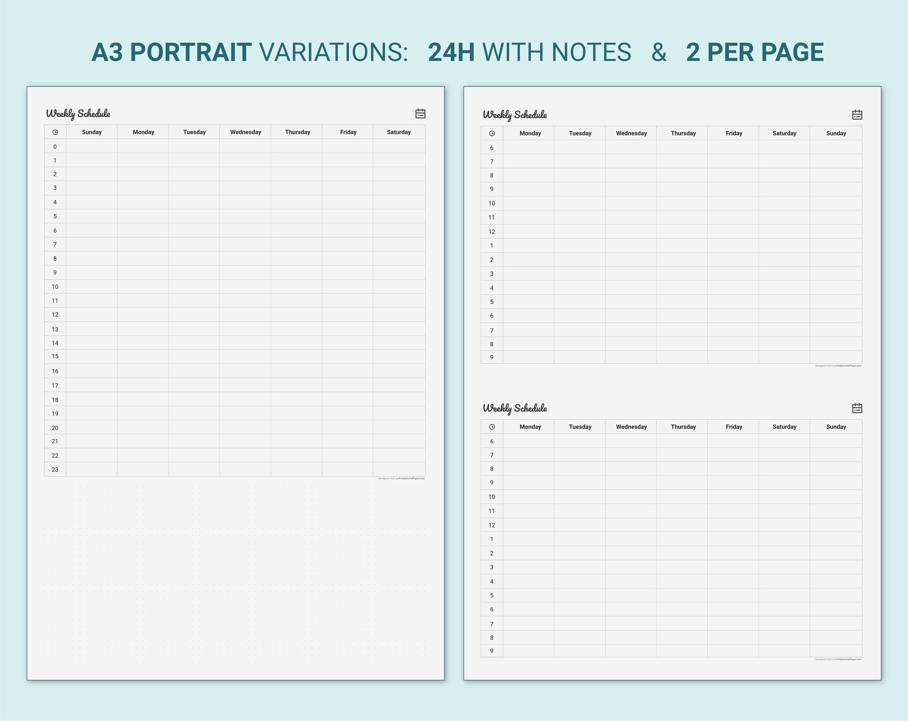 Printable Weekly Schedule Fillable PDF Files A3, A4, Letter Monday ...