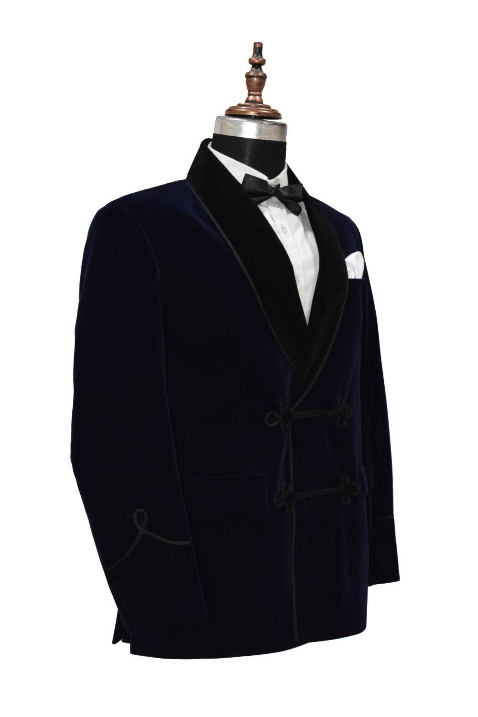 Navy Blue Smoking Jacket for Men Double Breasted Velvet Coats Blazers ...
