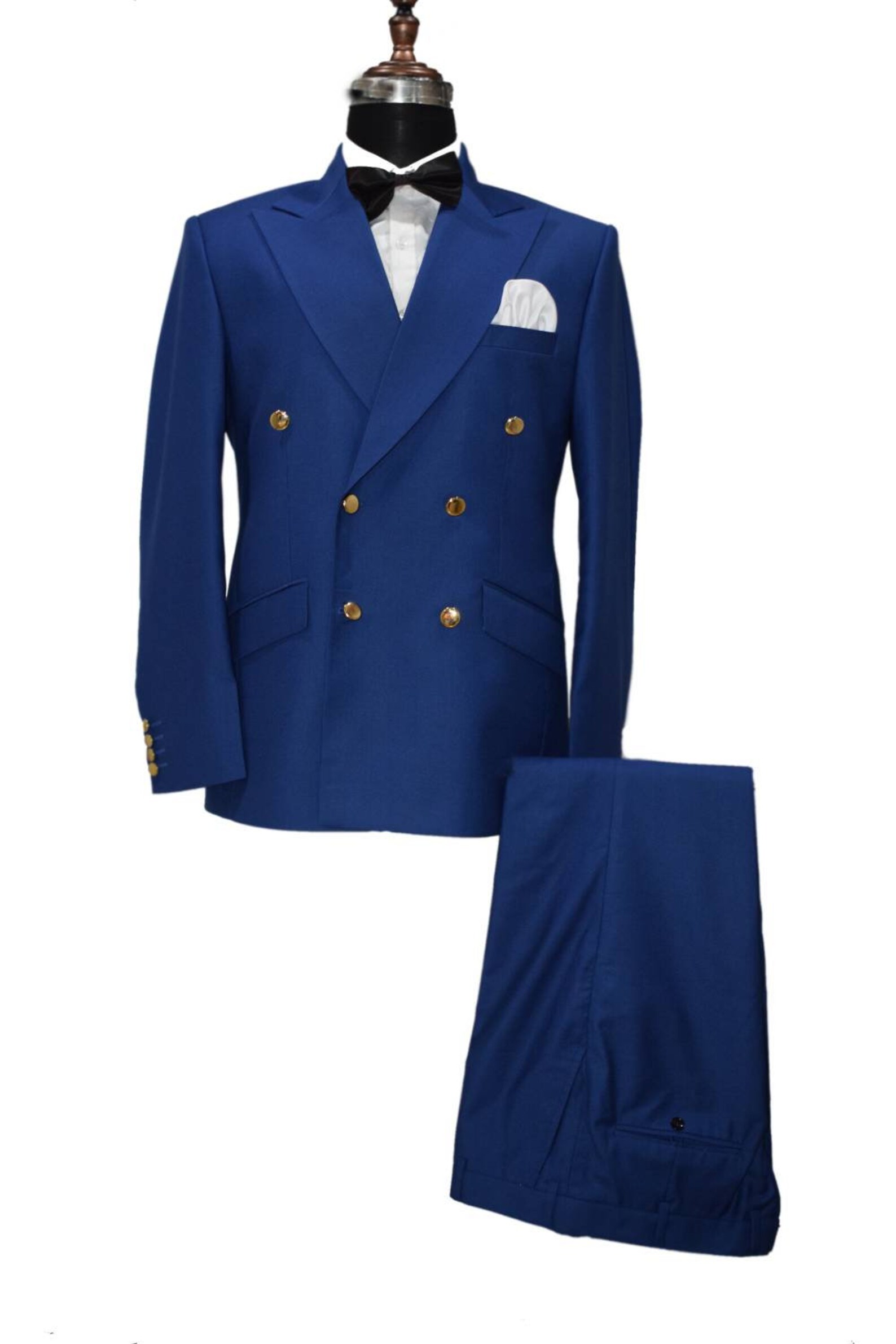 Men Royal Blue Suits With Golden Buttons Wedding Dinner Party Wear ...