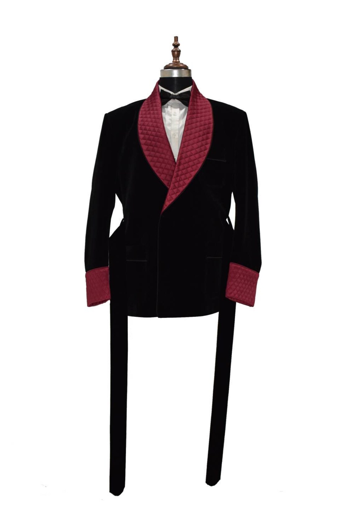 Men Black Smoking Jackets Patch Pockets Quilted Lapel Belted | Etsy