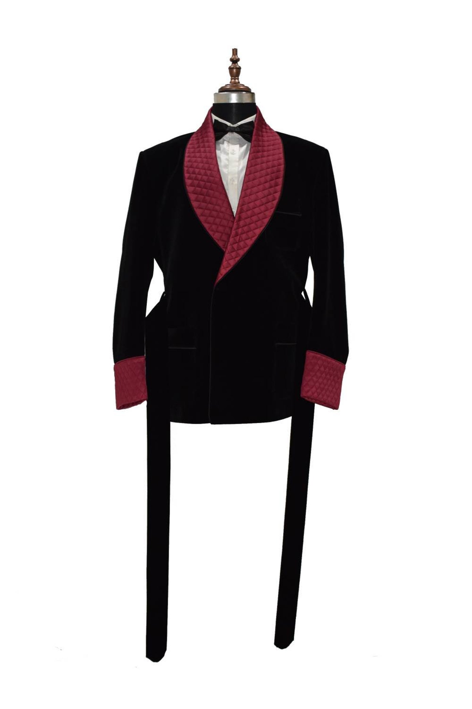 Men Black Smoking Jackets Patch Pockets Quilted Lapel Belted - Etsy