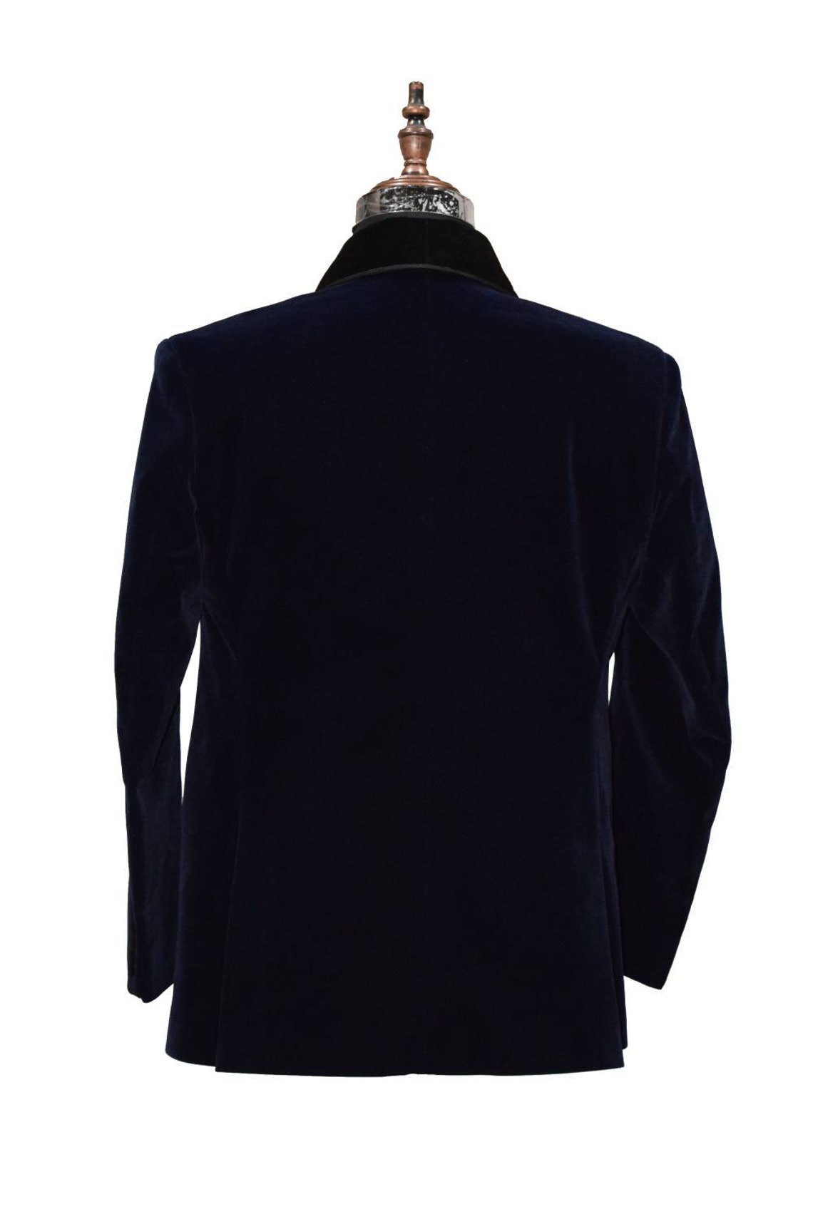 Navy Blue Smoking Jacket for Men Double Breasted Velvet Coats Blazers ...