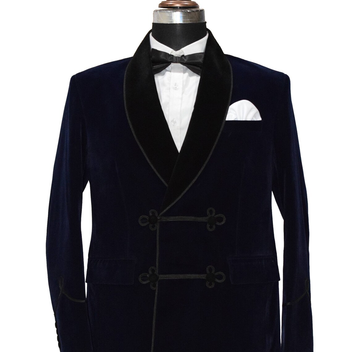 Navy Blue Smoking Jacket for Men Double Breasted Velvet Coats Blazers ...
