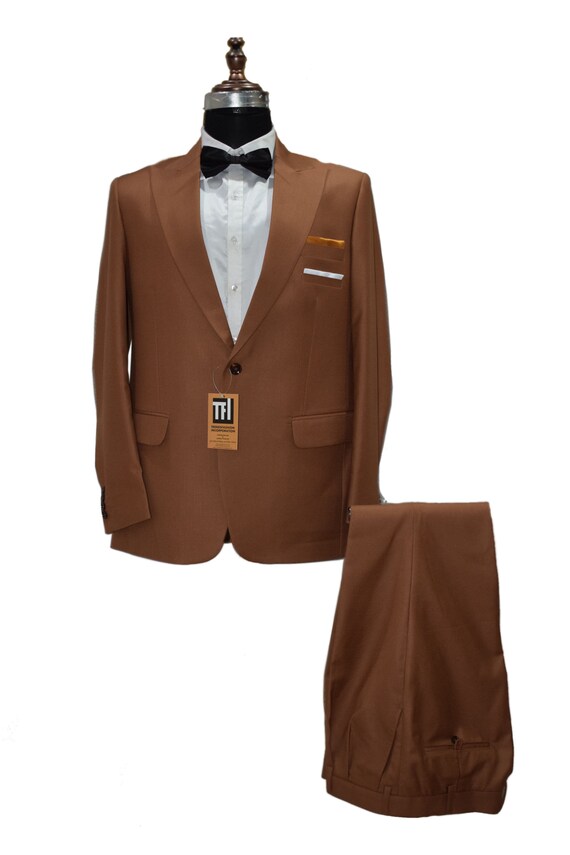 Man Brown Suits Wedding Dinner Prom Party Wear Suits Coat | Etsy