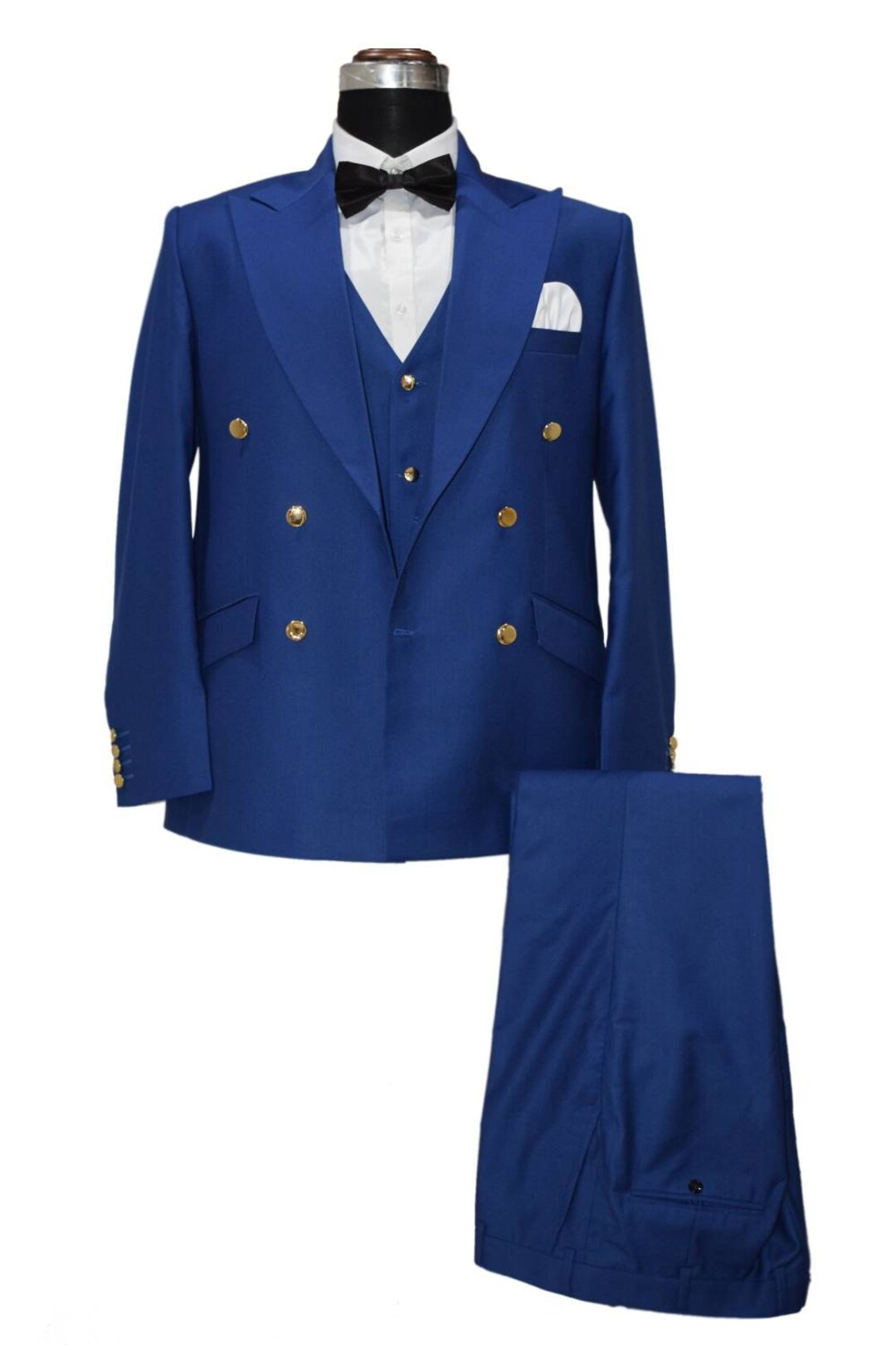 Men Royal Blue Suits With Golden Buttons Wedding Dinner Party Wear ...