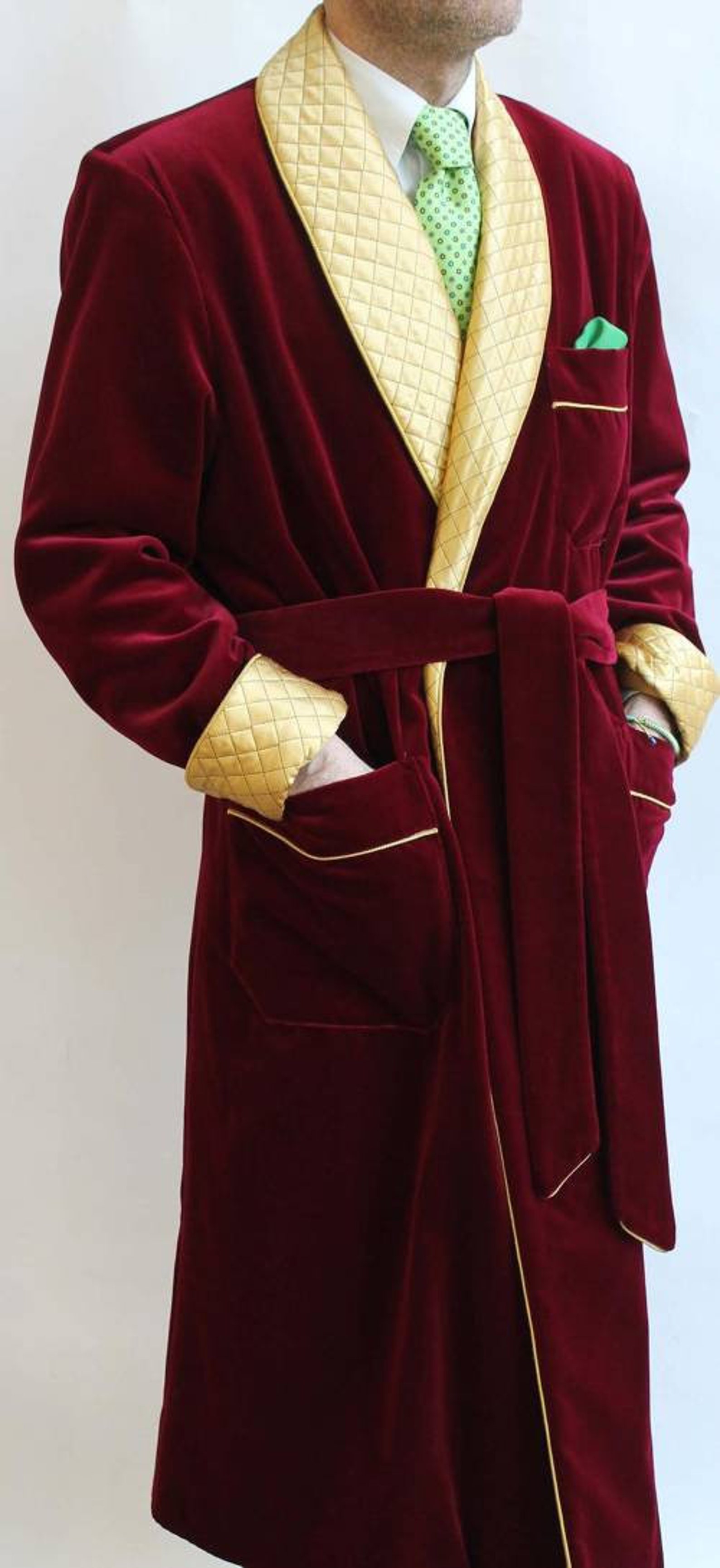 Men Maroon Smoking Gowns Robe Quilted Lapel Dinner Party Wear Long ...