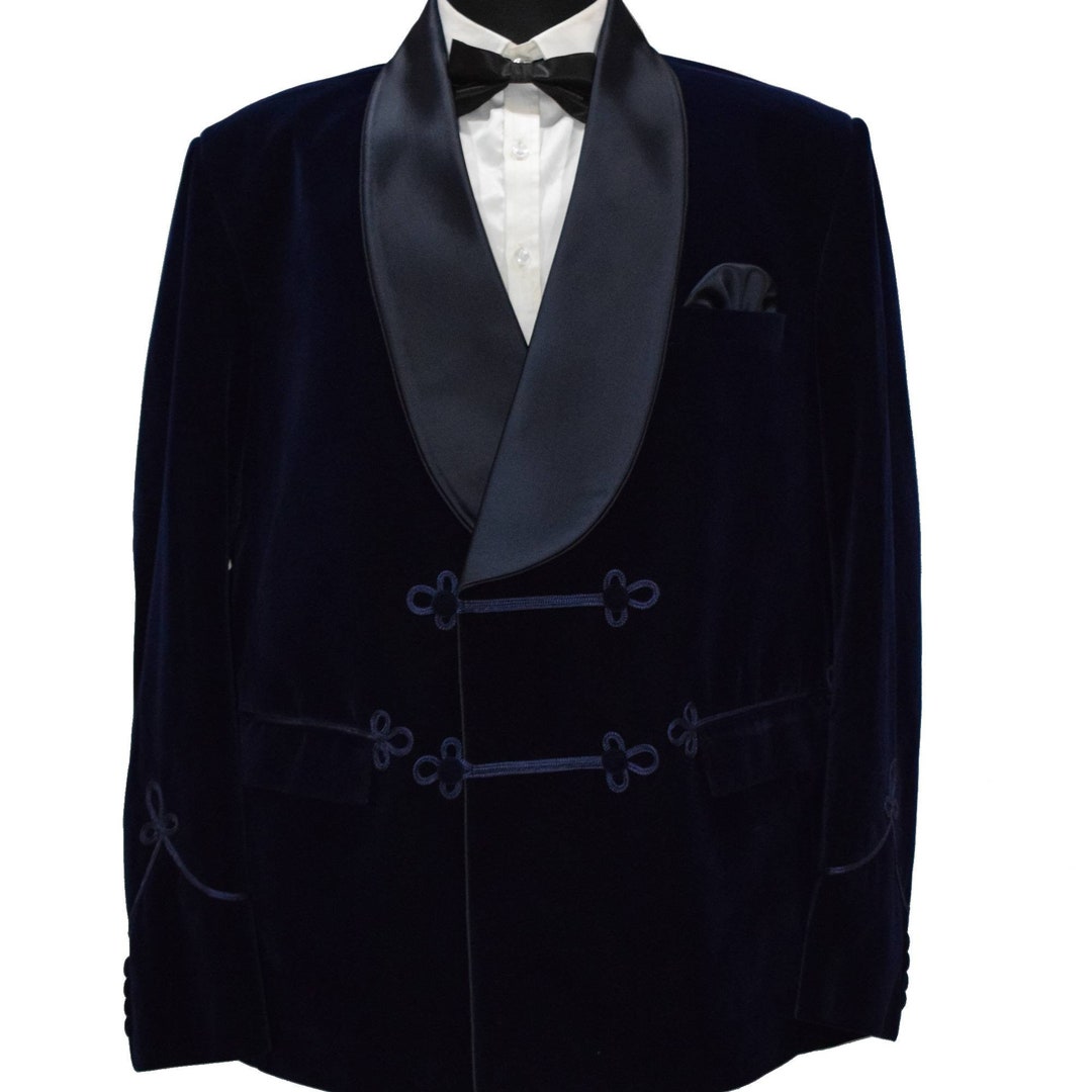 Men Navy Blue Smoking Jackets Designer Wedding Dinner Party Wear Coats ...