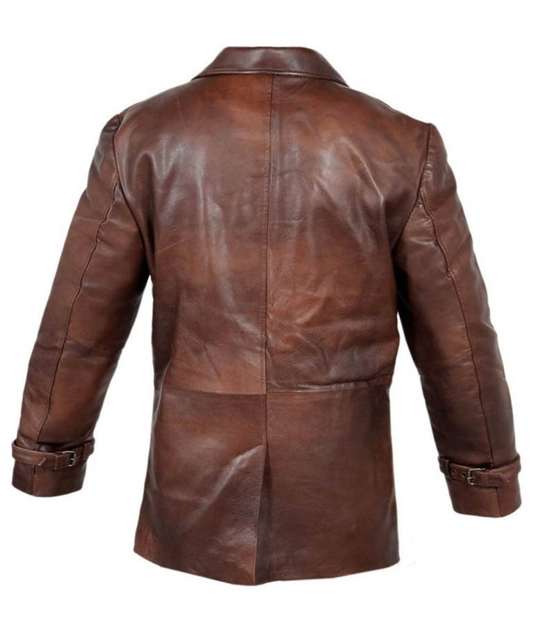 Men Vintage Brown Distressed Real Cow Hide Leather Pea Coat - Etsy