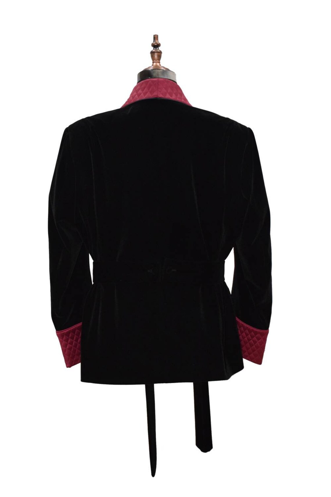 Men Black Smoking Jackets Patch Pockets Quilted Lapel Belted - Etsy