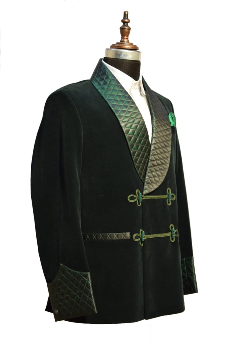 Green Smoking Jackets Quilted Lapel Dinner Party Wear Coats - Etsy