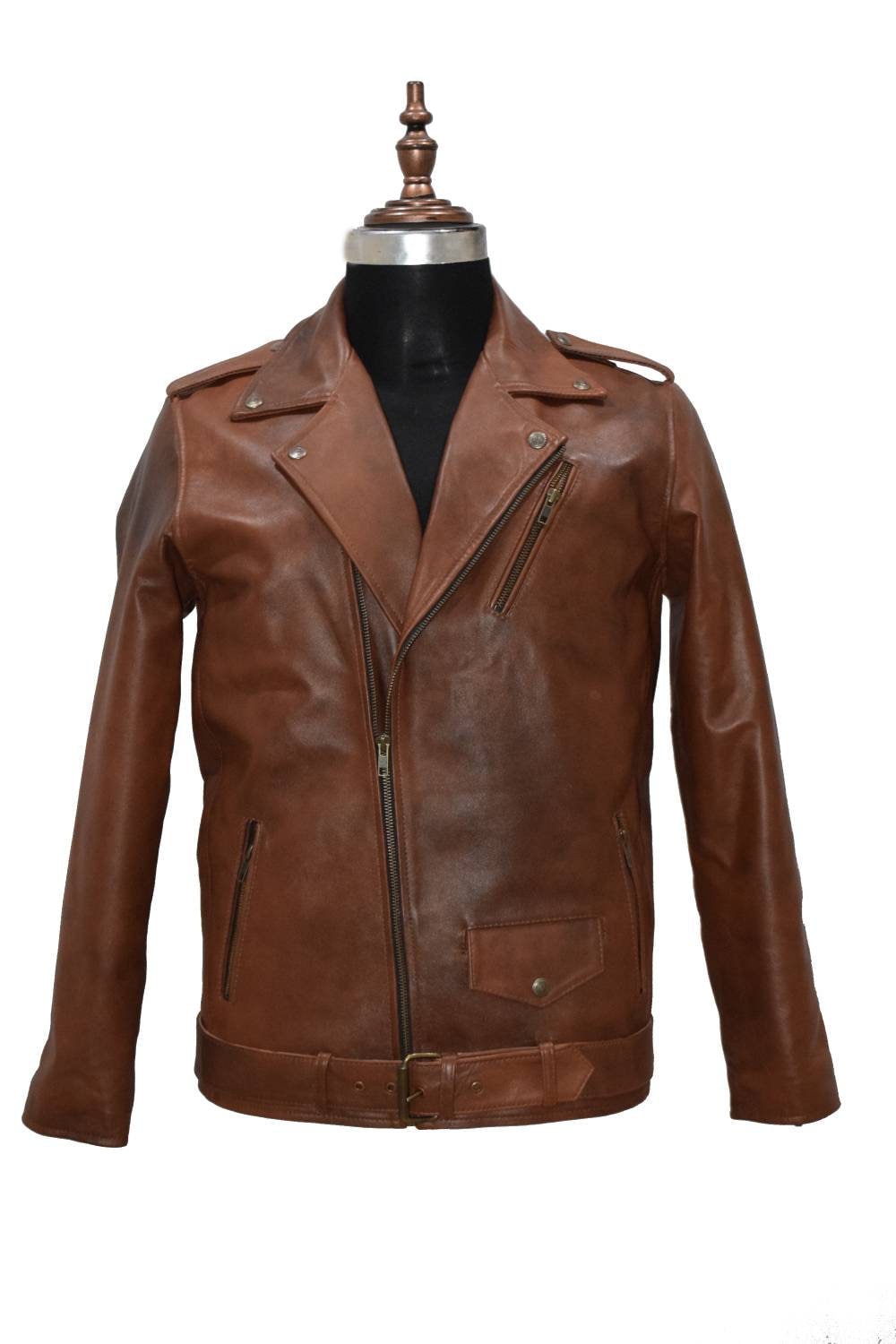 Vintage Brown Leather Jacket Motorcycle Bikers Real Sheep | Etsy